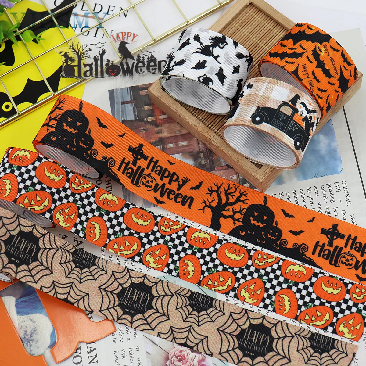 1-5-inch-X-5-Yds-Halloween-Grosgrain-Ribbons-Pumpkin-Ghost-Bat ...