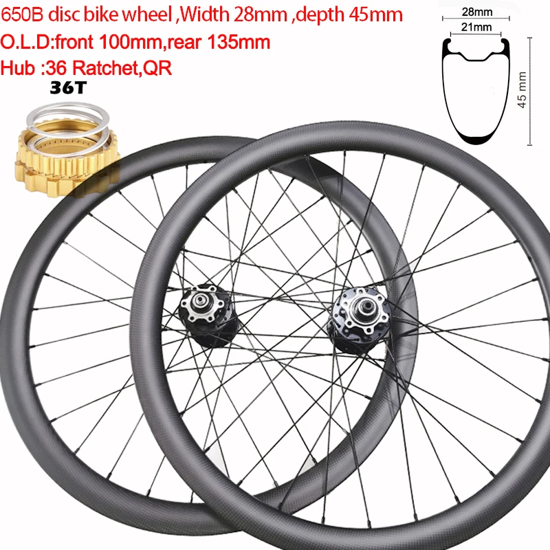 Width Light 28mm 650B 27.5 Carbon Road Bike Disc Clincher Tubeless ...