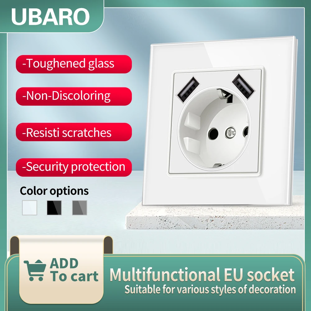 UBARO-EU-82-82mm-Glass-Panel-Wall-Usb-Socket-Adapter-Electrical-Outlets ...