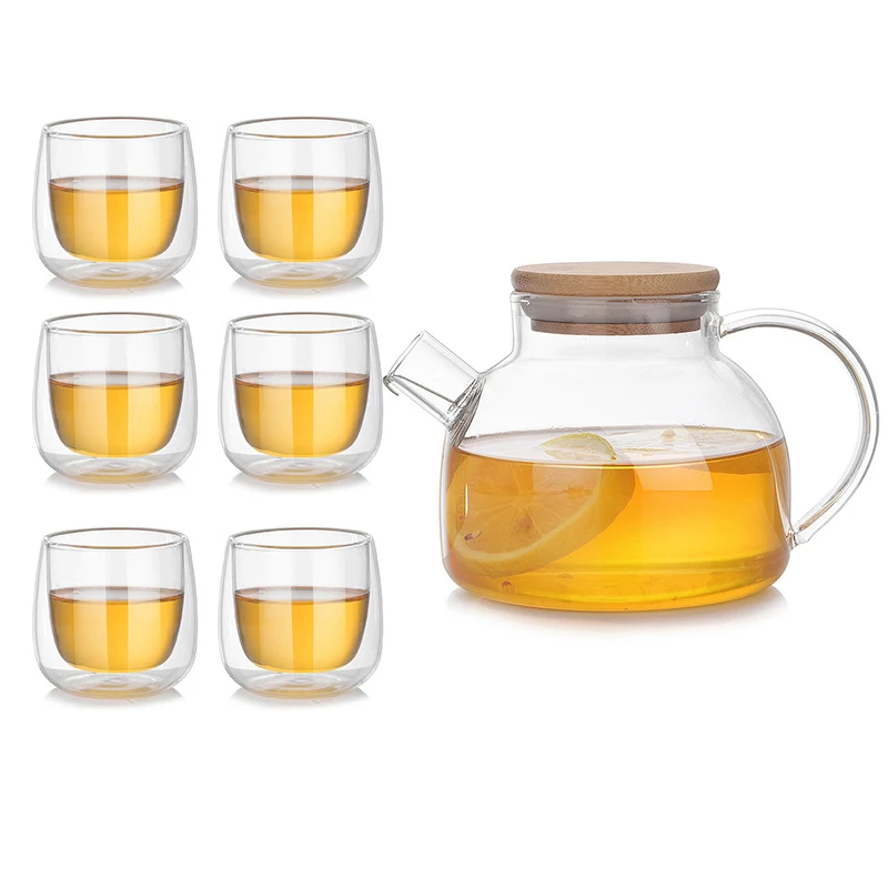 Clear Glass Teapot Set Heat Resistant Flower Kettle Water Jug ...