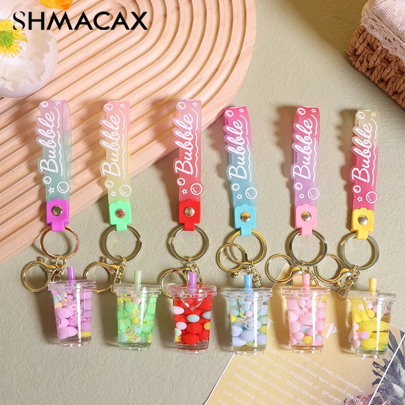 Creative-Acrylic-Liquid-Oil-Milk-Teacup-Quicksand-Keychain-Cute ...