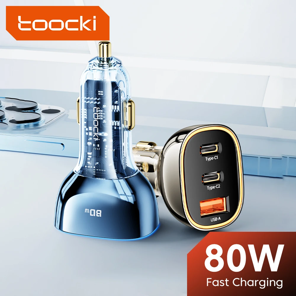 Toocki-80W-USB-Car-Charger-Transparent-Quick-Charge-Fast-Car-Charger ...