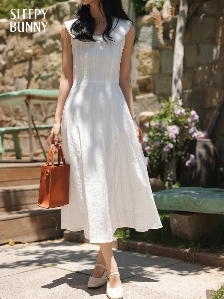 White Bow Jacquard Sundress Women Sweet Summer A-Line Dress with Tie ...