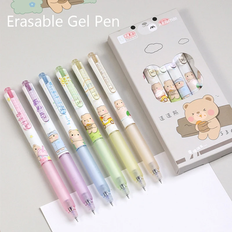 6pcs-Cute-Bear-Erasable-Pen-Blue-Ink-ST-Nib-Soft-Pen-Grip-Aesthetic ...