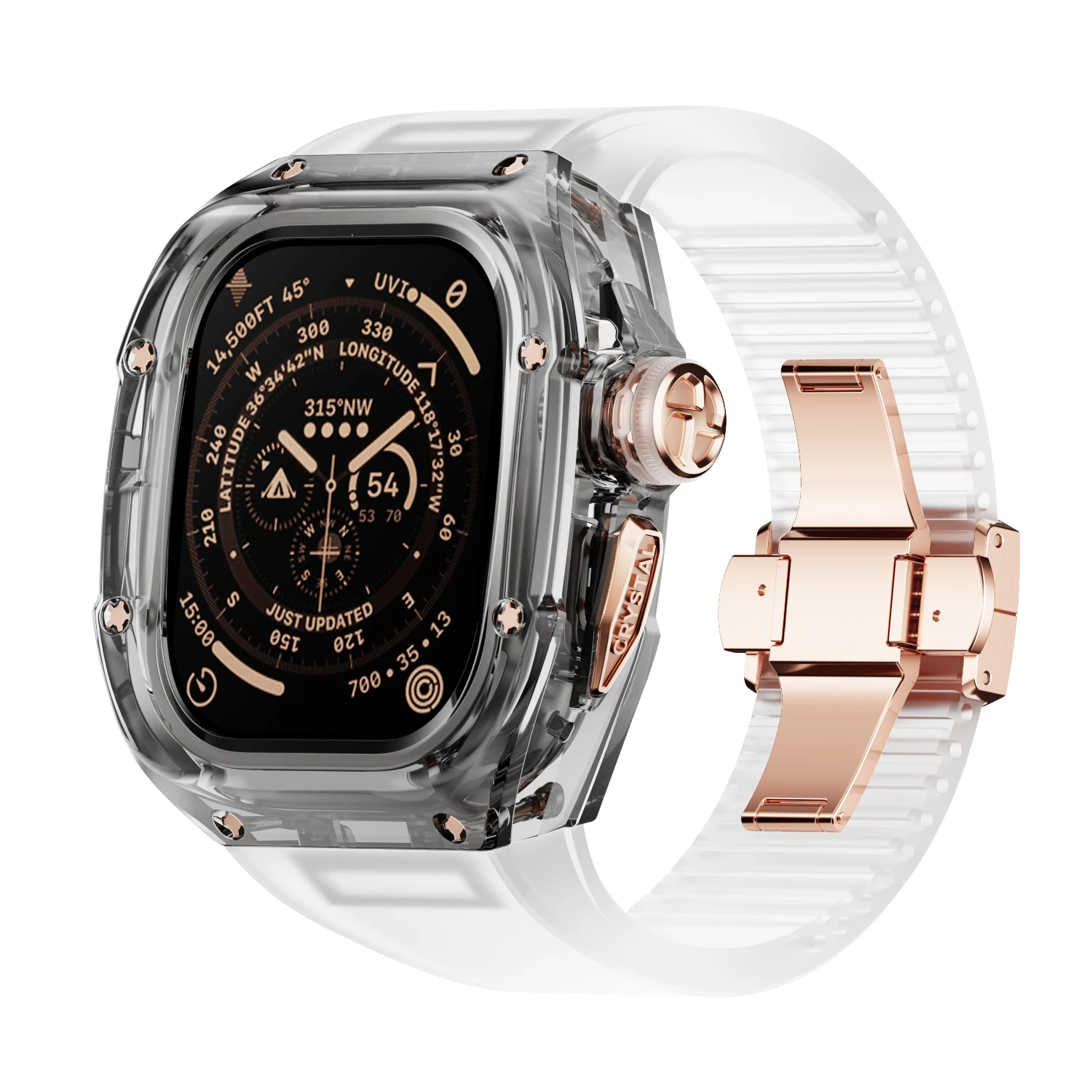For-Apple-Watch-Ultra-2-49mm-K9-Crystal-Transparent-Case-Fluororubber ...