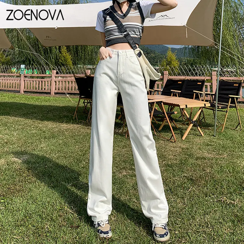 Zoenova 캐주얼 청바지 여성용 아메리칸 레트로 스트레이트 루즈 와이드 레그 팬츠 스트리트웨어 하이 웨이스트 시크 디자인