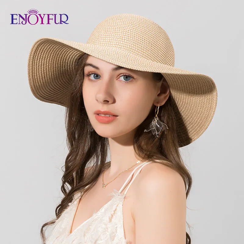 ENJOYFUR-Women-Sun-Hats-Wide-Brim-Foldable-Straw-Beach-Hat-Womens ...