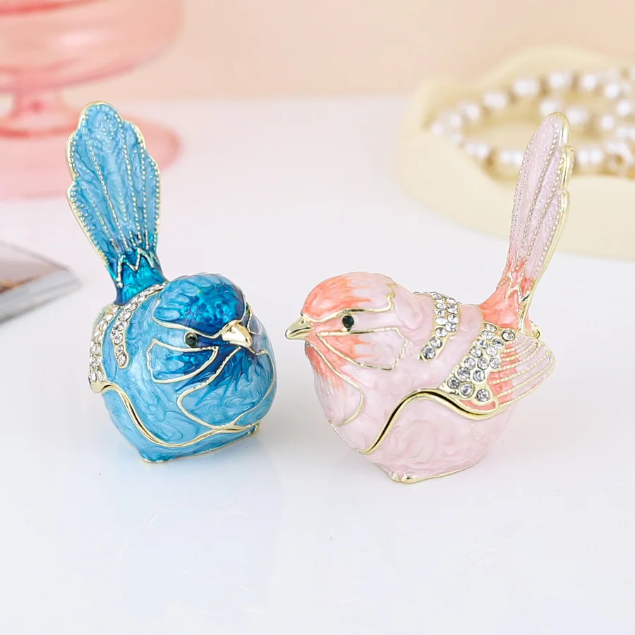 Mini Bird Trinket Box Metal Enameled Animal Figurines Collectable ...