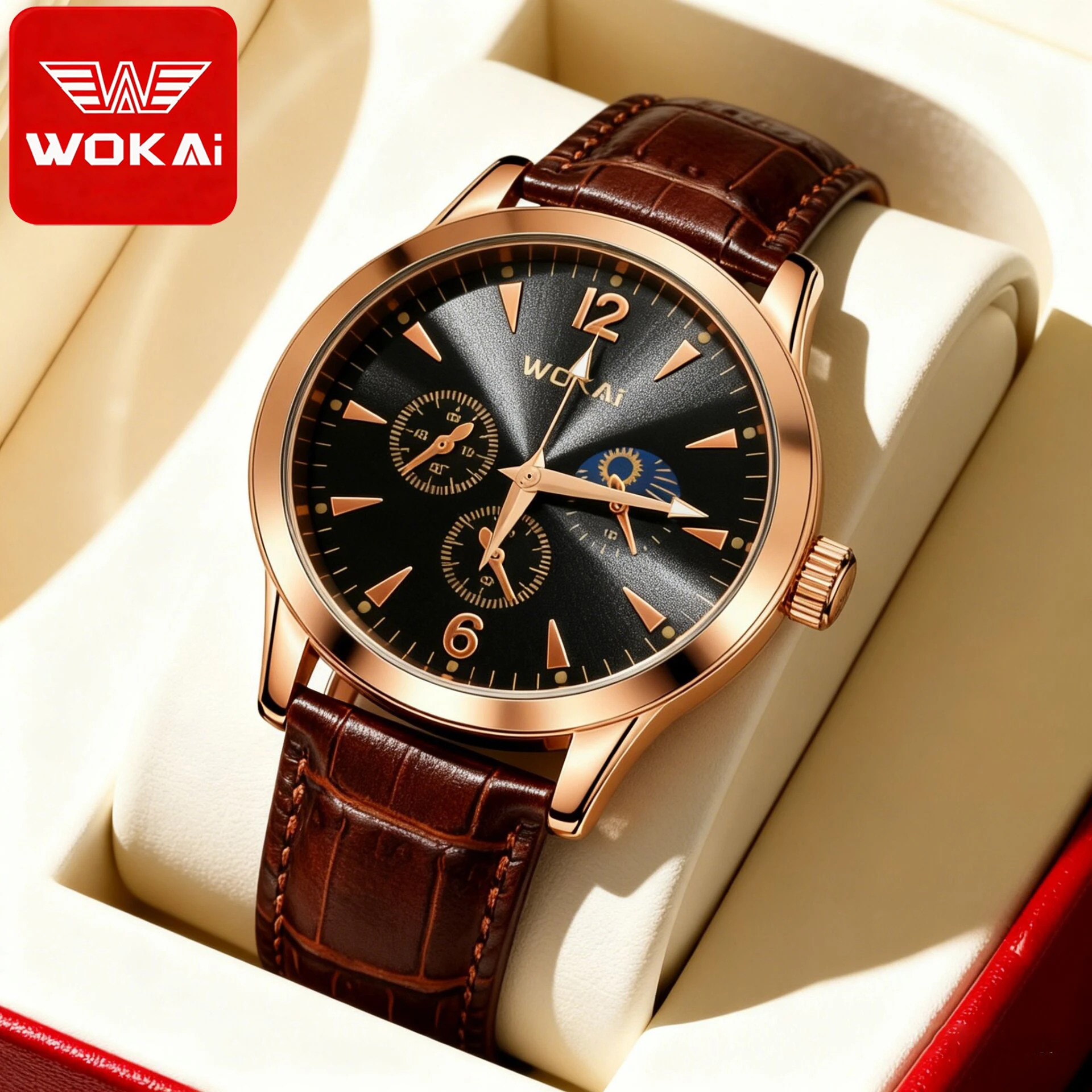 WOKAI high quality Men's casual belt Quartz Watch Large dial Sport ...