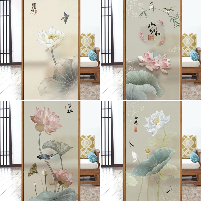 Lotus-Self-adhesive-Stickers-Chinese-Landscape-Static-Sticker-Home ...
