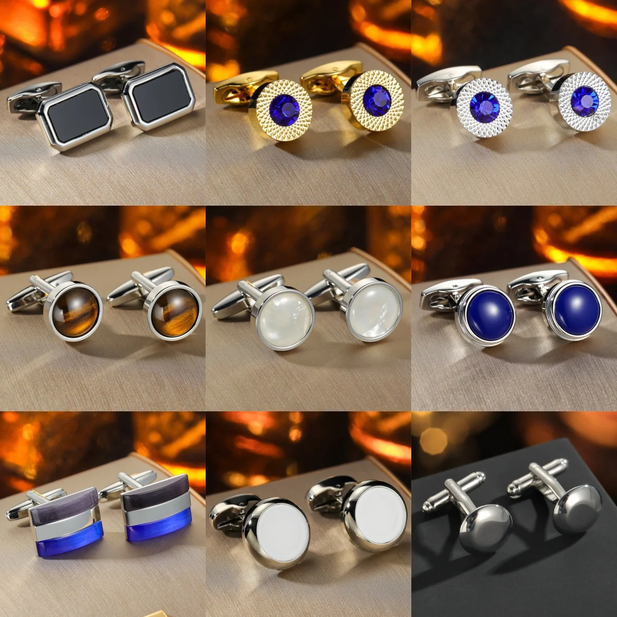 Blue Crystal Cufflinks for Men Luxury Shiny Gold Shirt Cufflinks ...