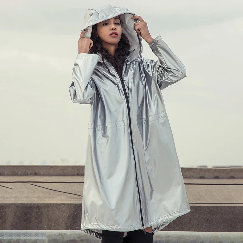 Women-s-Raincoat-Luxury-Silver-Camouflage-Long-Waterproof-Poncho-Rain ...