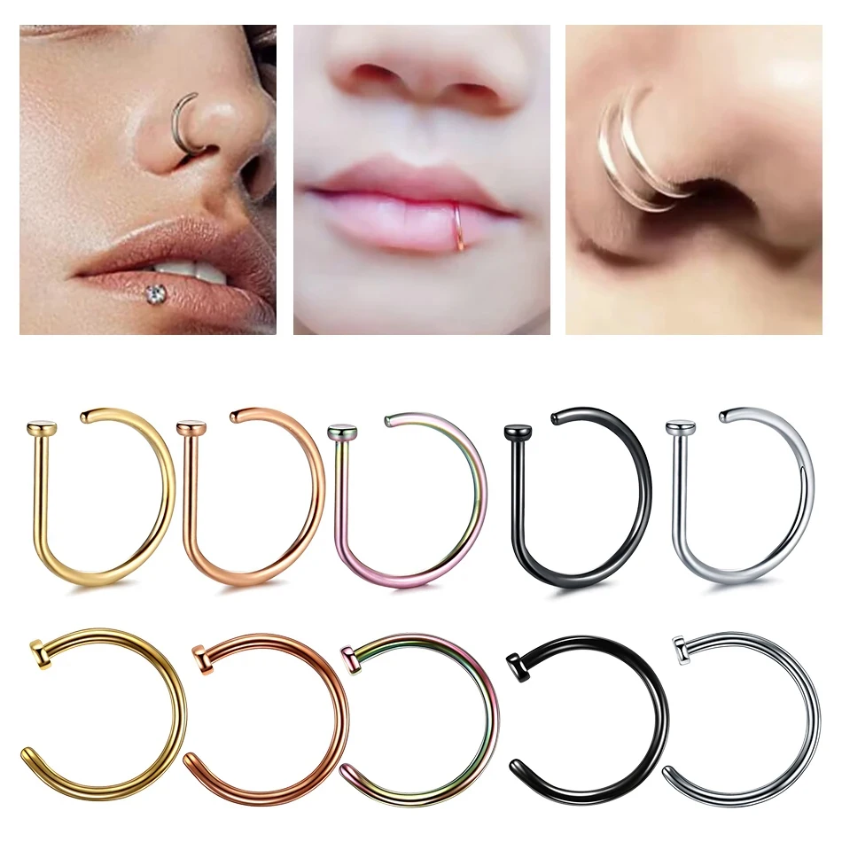 1PC-Titanium-20G-18G-Nose-Ring-Screw-Hoop-D-Shape-Nose-Fake-Clip ...