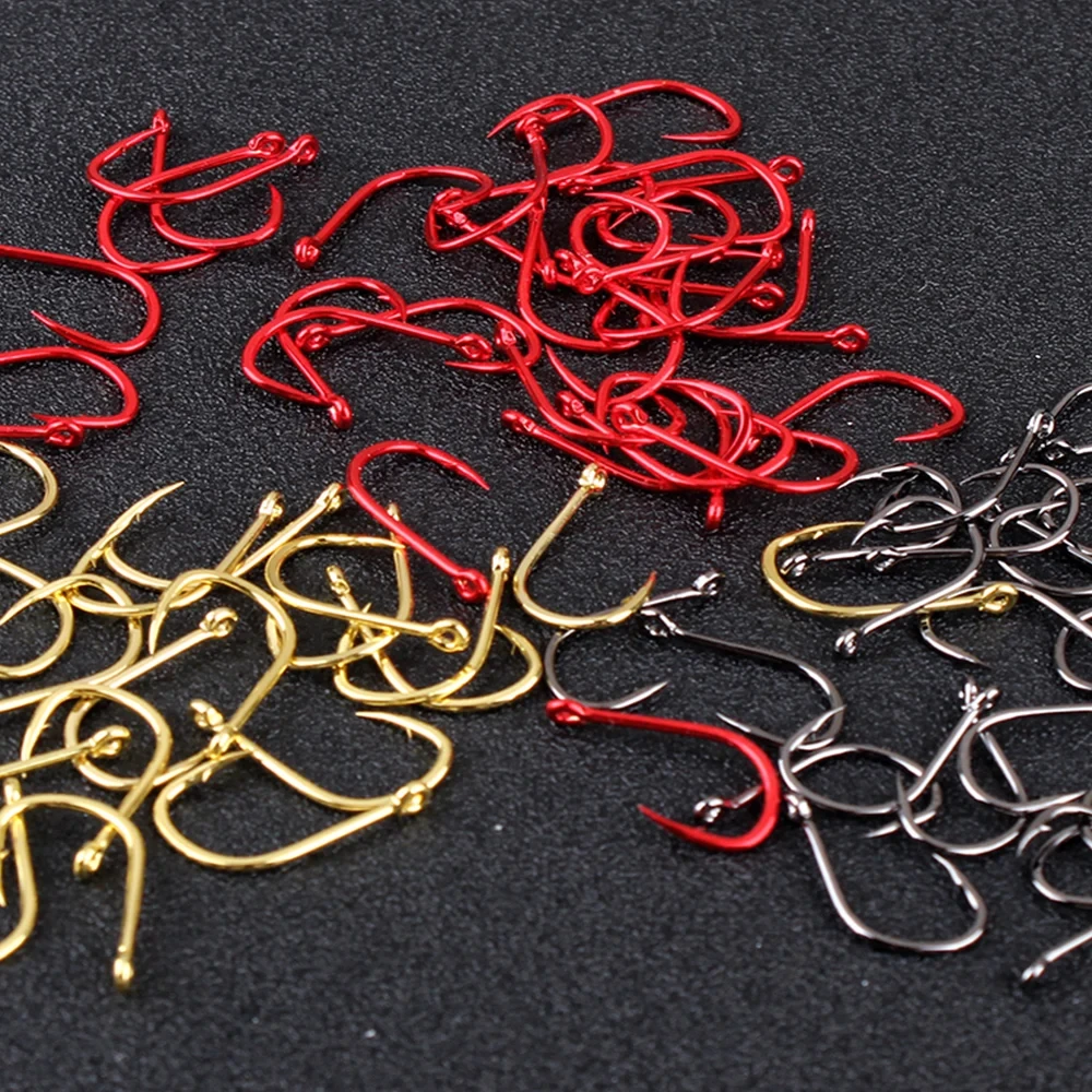 FISH KING 50-100pcs Gold Fishing Hook High Carbon Steel 1#-12# Barbed ...