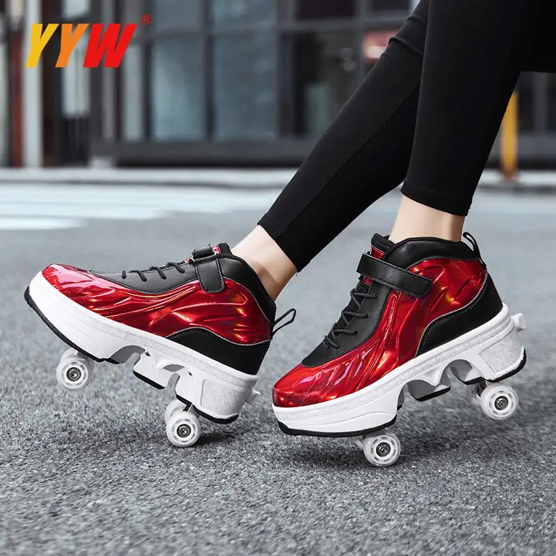 Four-Wheels-Rounds-Of-Running-Shoes-Roller-Skates-Shoes-Deformation ...