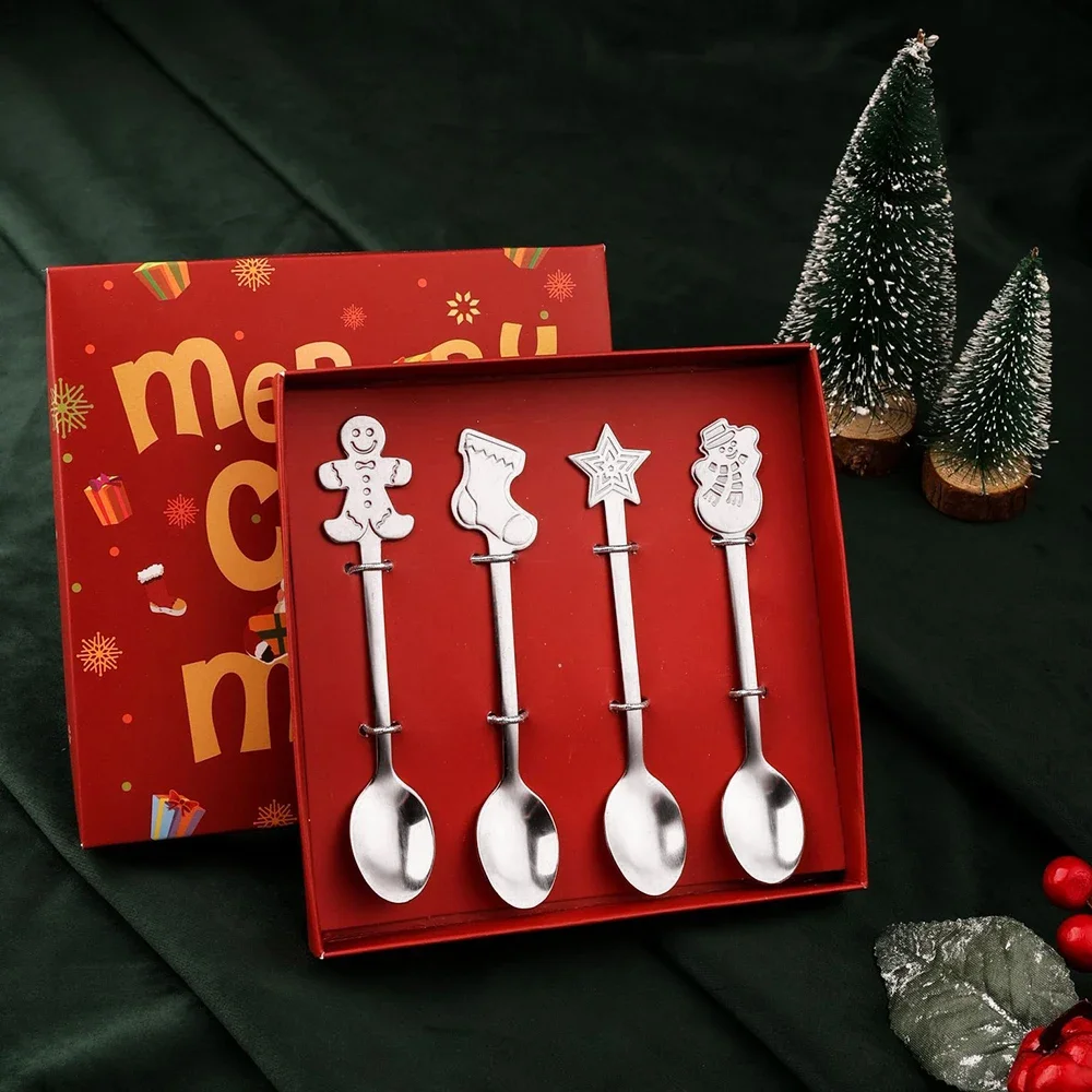 4PCS Christmas Gift Decoration Dessert Spoons Snowman Christmas ...
