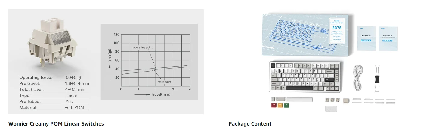 Womier RD75 Pro Быстросъемная беспроводная алюминиевая клавиатура QMK ...