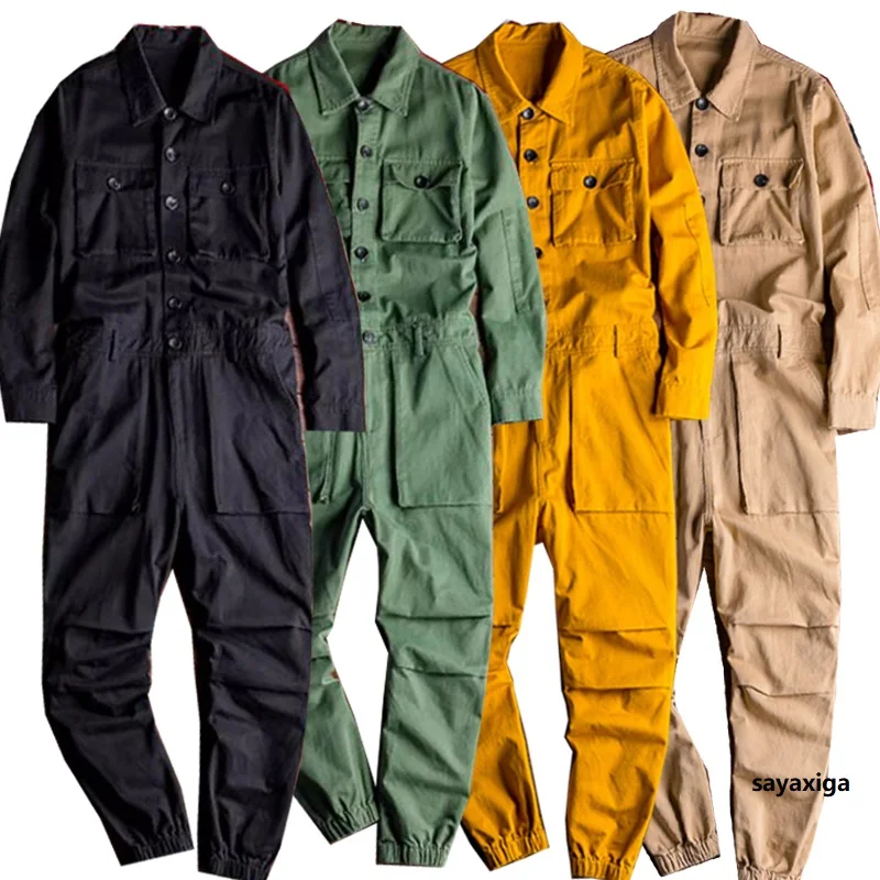 Men-s-Jumpsuit-Lapel-Long-Sleeve-Multi-pocket-Ankle-Length-Beam-Feet ...