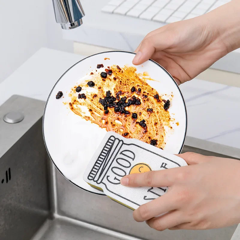 4-piece cartoon smiley face dishwashing spongekitchen double-sided ...