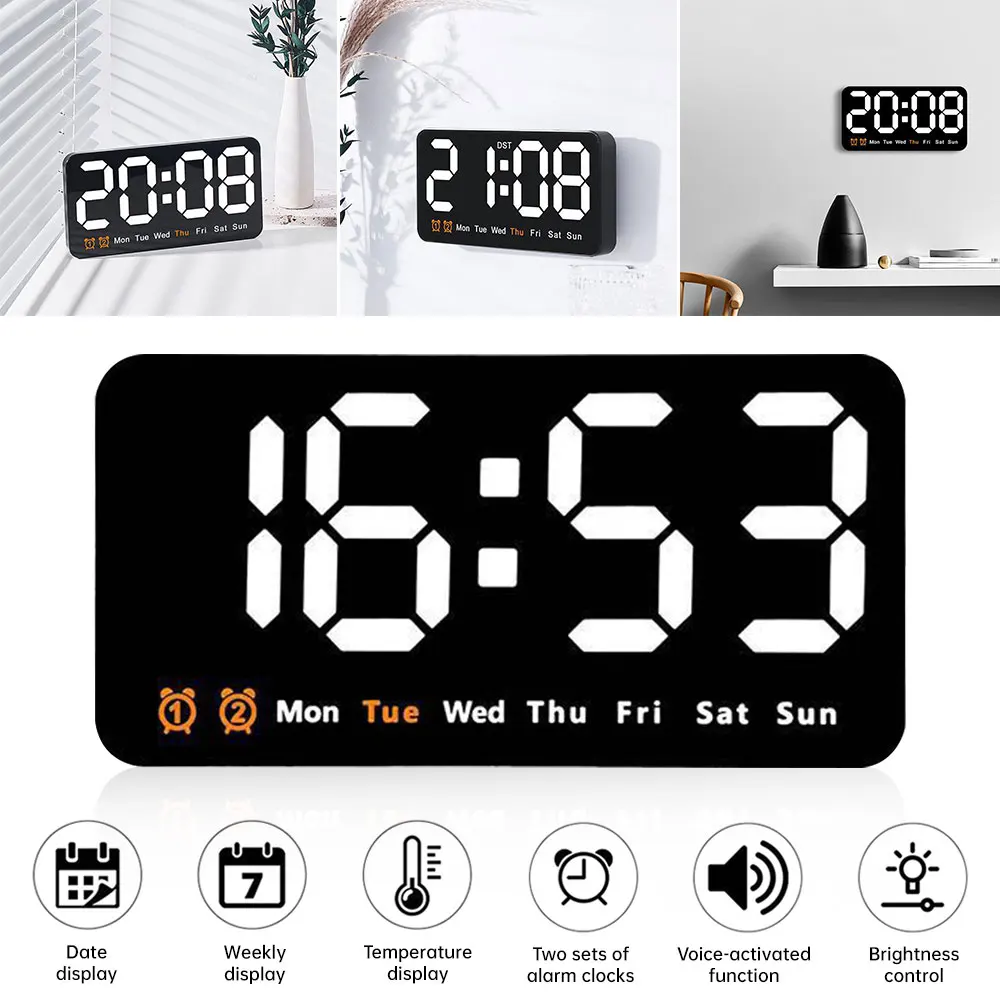 Electronic-Wall-Clock-Temperature-Date-Display-Table-Clock-Wall-mounted ...