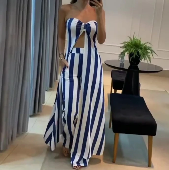Fashion-Striped-Sexy-Navel-Exposed-Bra-Upper-Garment-Skirt-Set-for ...