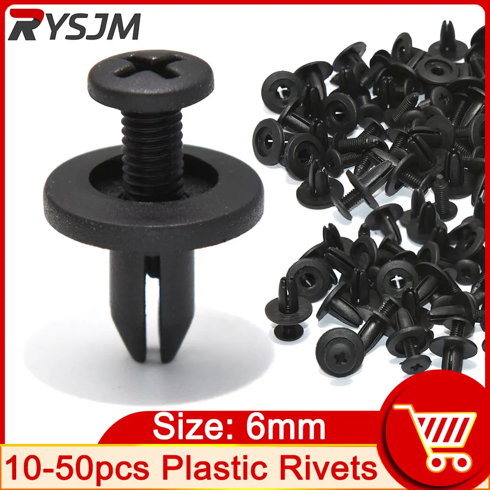 50pcs-10pcs-6mm-Plastic-Rivets-Fasteners-Screw-Car-Bumper-Fender-Black ...