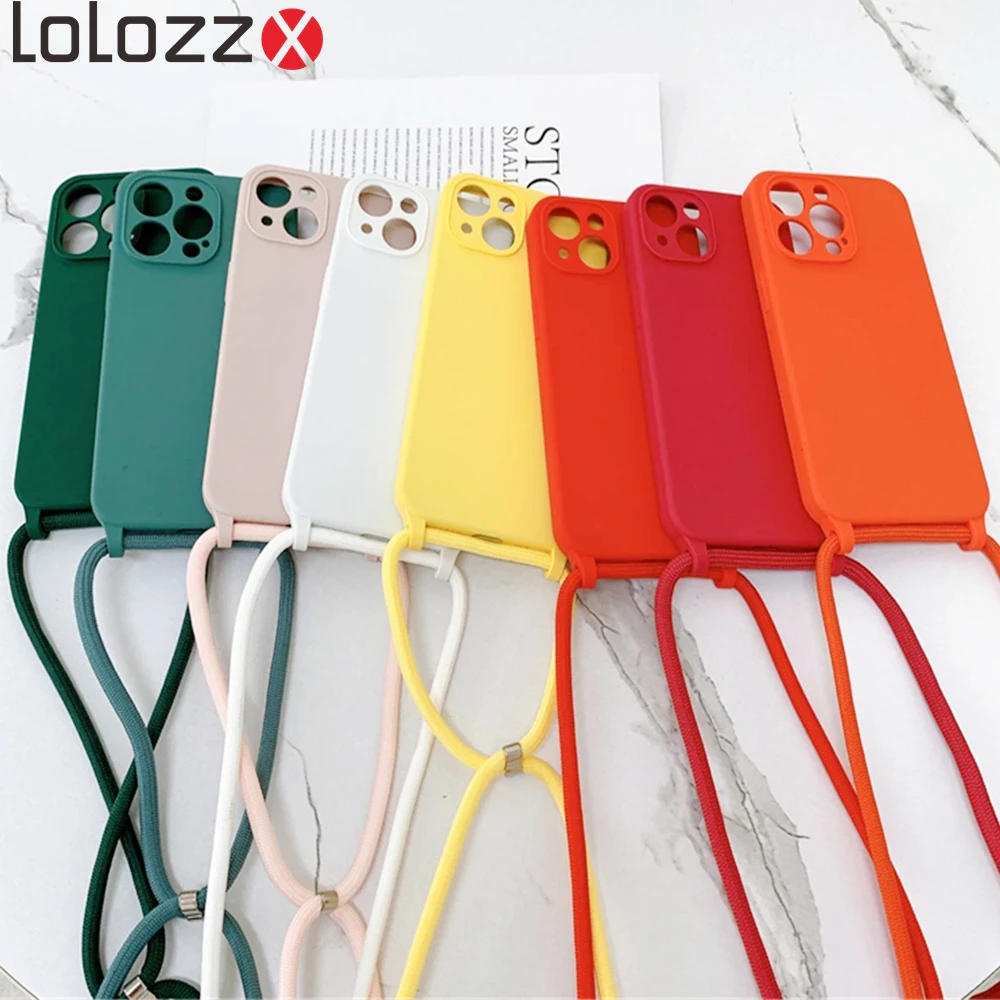 Casing-silikon-cair-warna-Solid-sarung-HP-tali-kalung-selempang-untuk ...