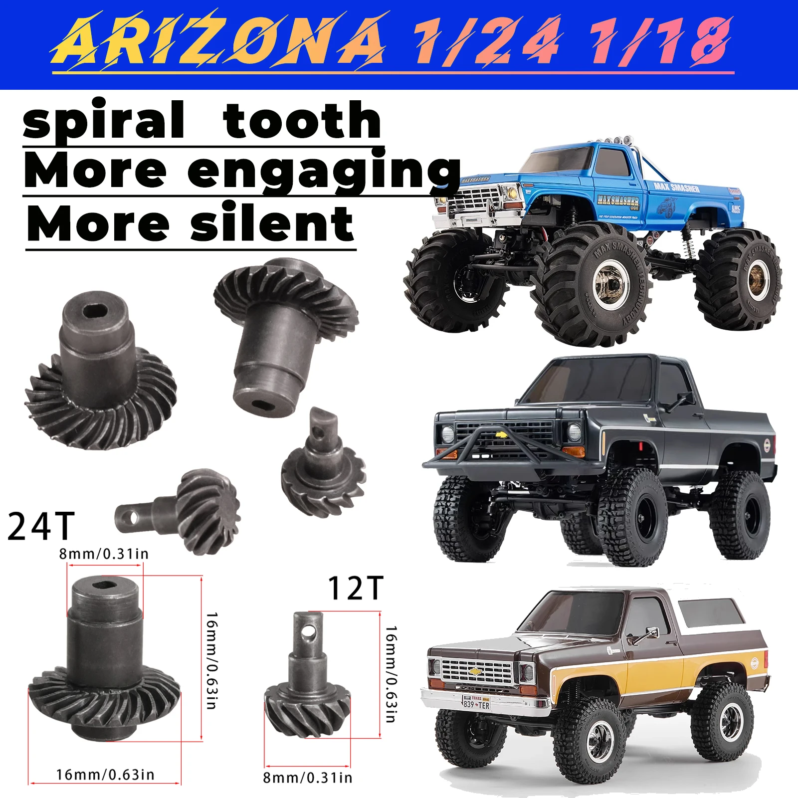 12T - 24T Steel Alloy Helical Axle Gear Set for 1/24 RC Crawler FMS ...