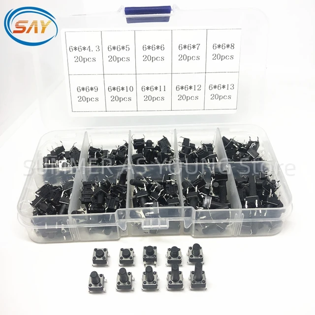 Tactile Switch 70pcs Assorted 6x6x6mm ON/OFF Touch Button Micro Switch ...