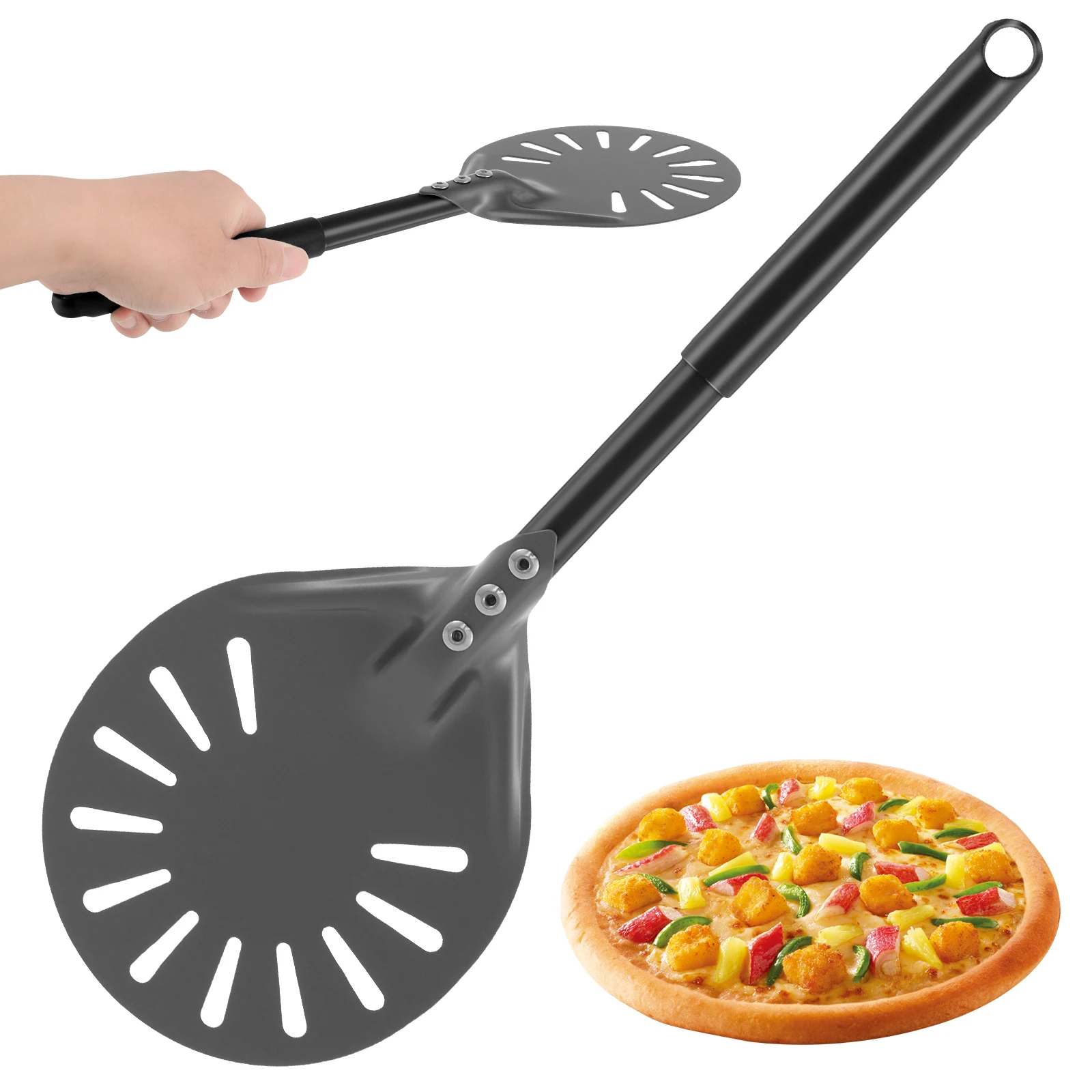 Pizza Turning Peel with Long Handle Aluminum Pizza Peel Spinner ...