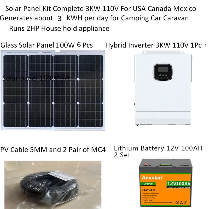 Solar Panel Kit Complete With Lifepo4 Lithium Battery 3000W 220V Solar ...