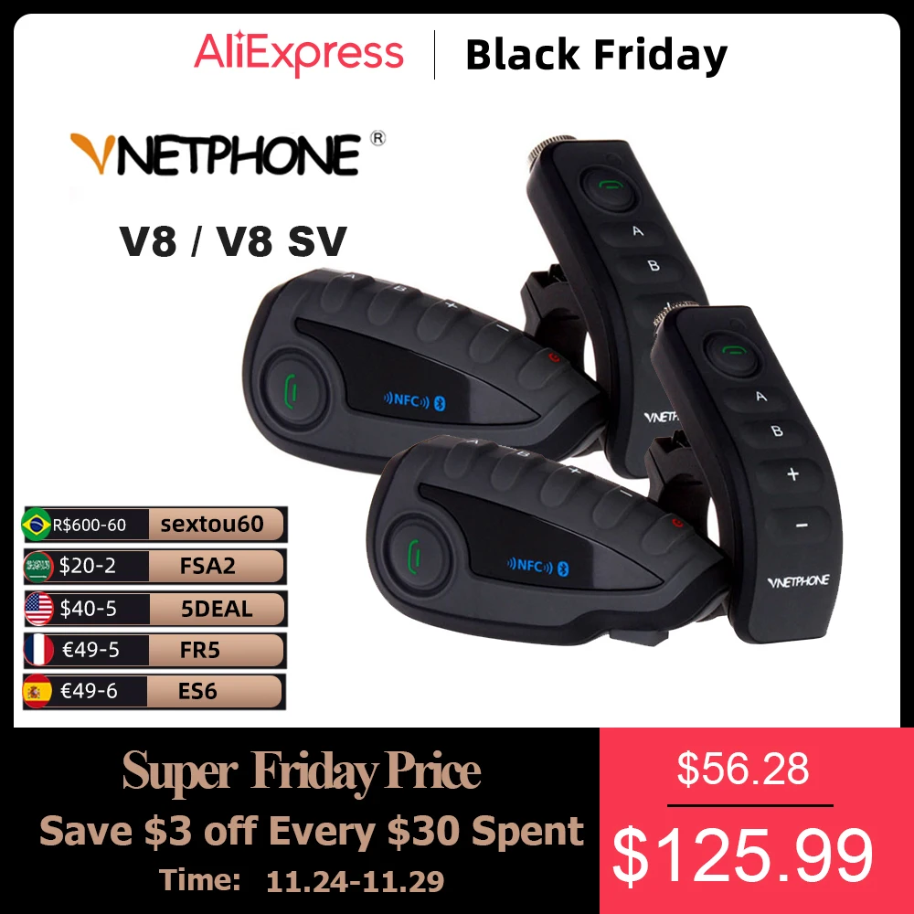Vnetphone V8 1200M Bluetooth Intercom Motorcycle Helmet Interphone ...