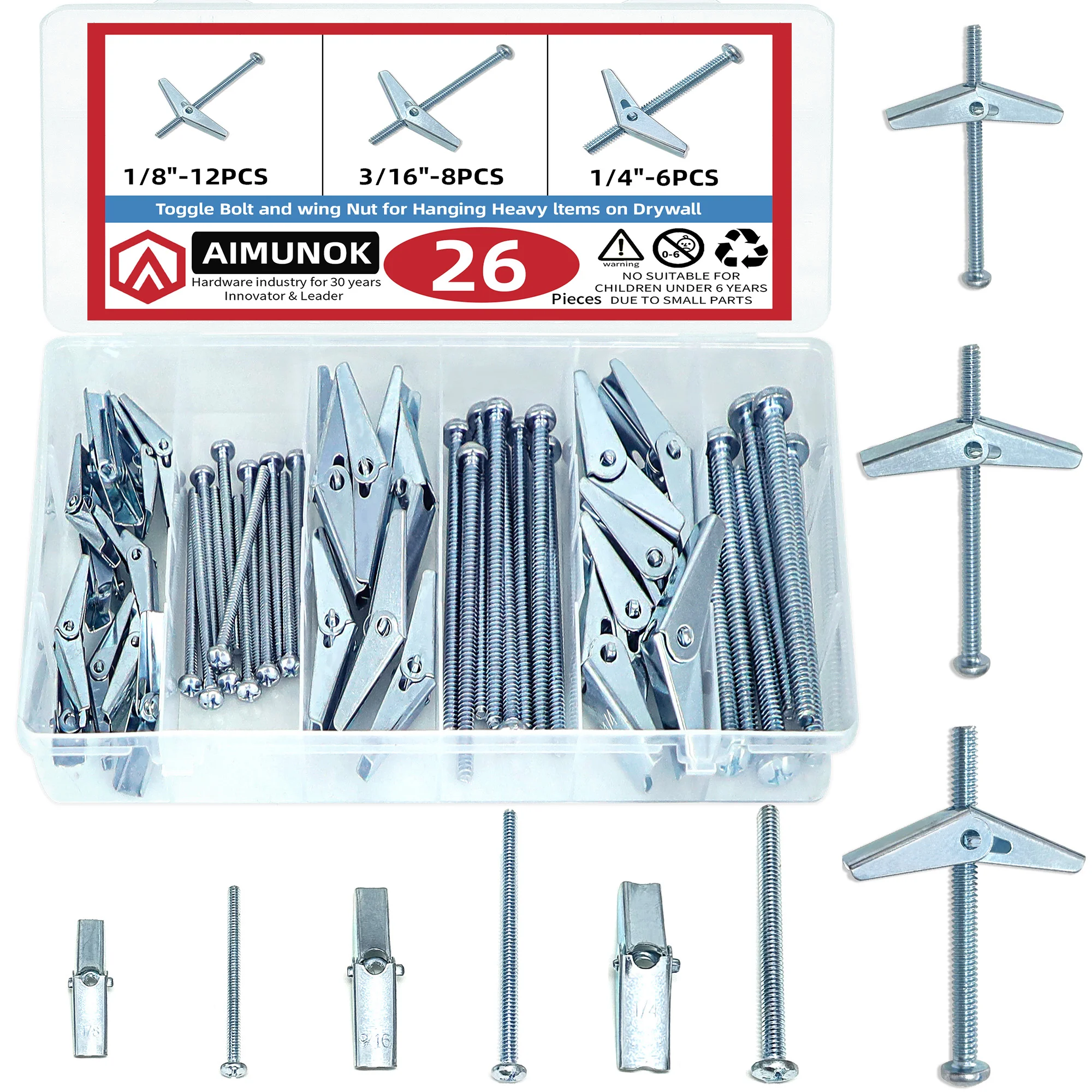 26pcs Toggle Bolt and wing Nut for Hanging Heavy ltems on Drywall Heavy ...