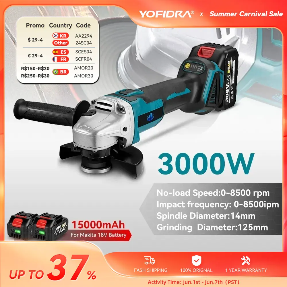 Yofidra-125mm-Brushless-Angle-Grinder-4-Gears-Cordless-Grinding-Machine ...