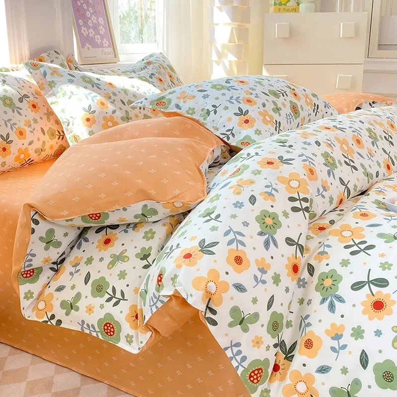 Korean-Simple-Strawberry-Pattern-Quilt-Cover-Bed-Sheet-Pillow-Cover-Bedding-Set-of-Four-Pieces ...