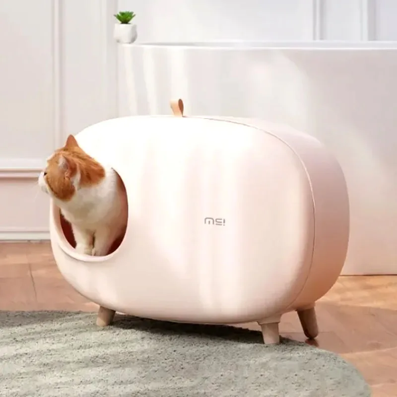 White-Cat-Litter-Box-Semi-Enclosed-Pull-out-Type-Portable-Plastic-Cats ...