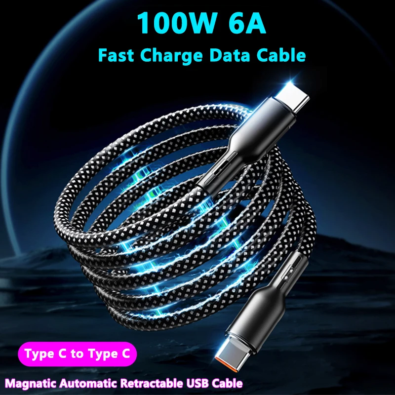 100W-6A-Magnetic-Suction-USB-C-To-Type-C-Fast-Charging-Cable-Easy ...