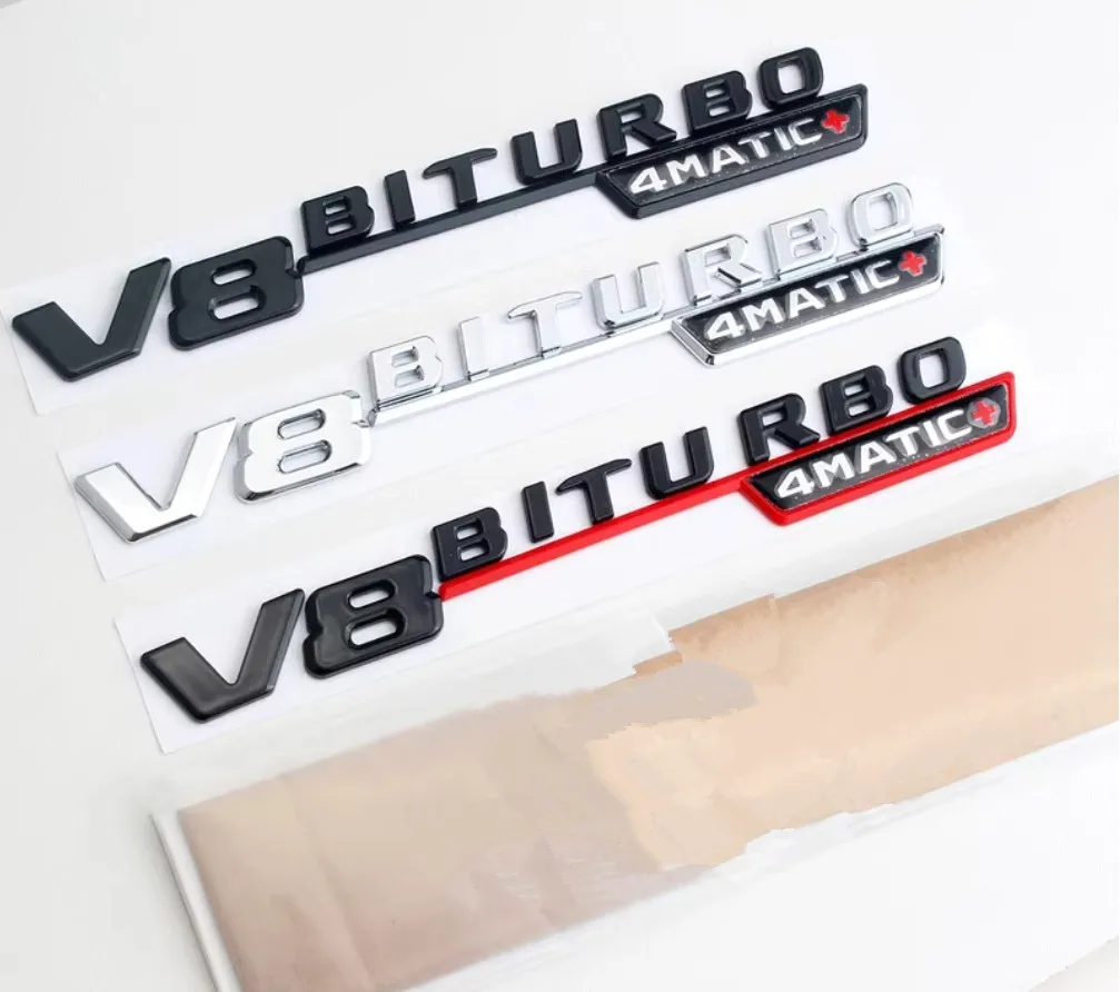 For Mercedes Benz AMG Flat Letters 1 Pair V8 BITURBO 4MATIC+ Fender ...
