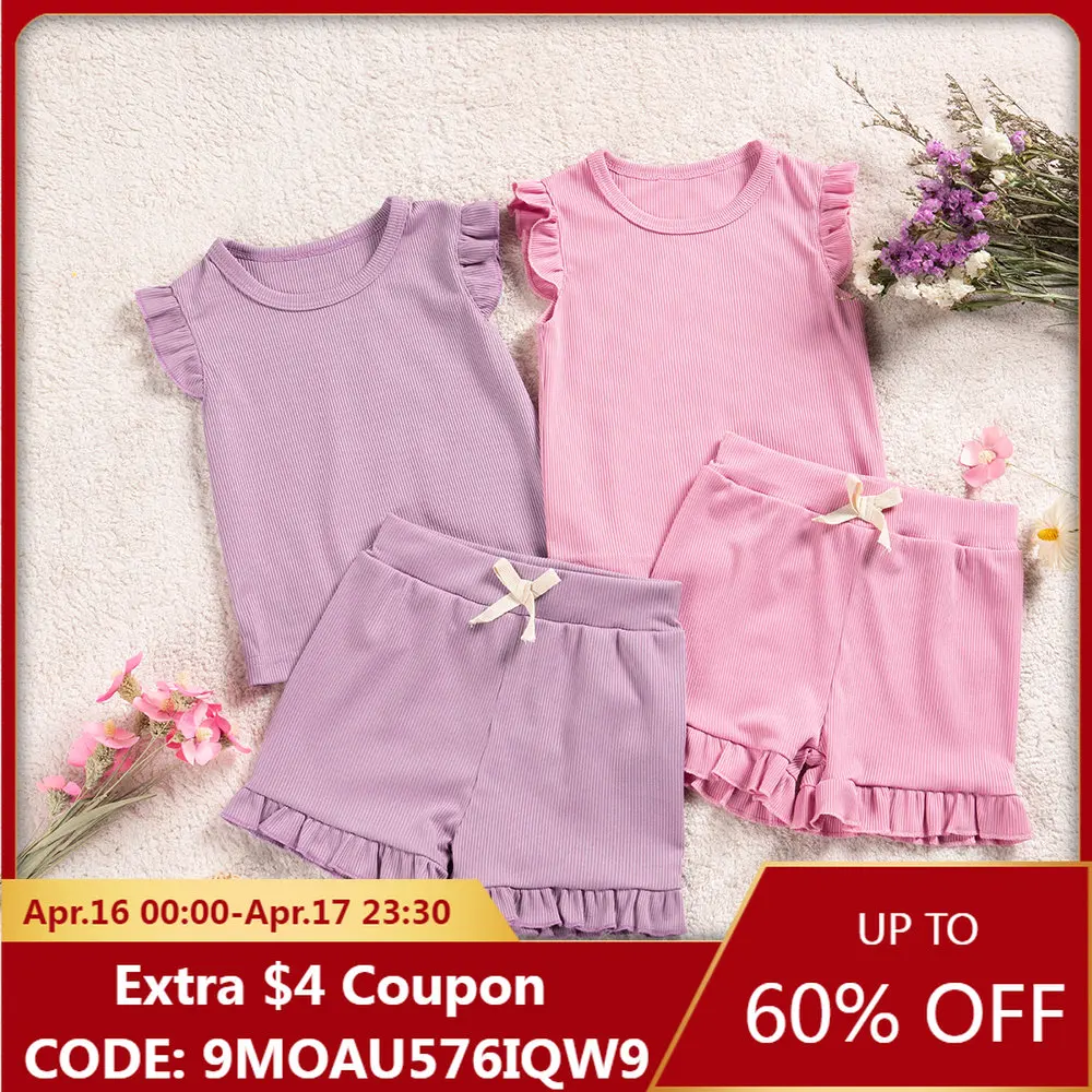 2 Colors Baby's Girls Sets 2pcs Clothing Set Casual Solid Sleeveless ...