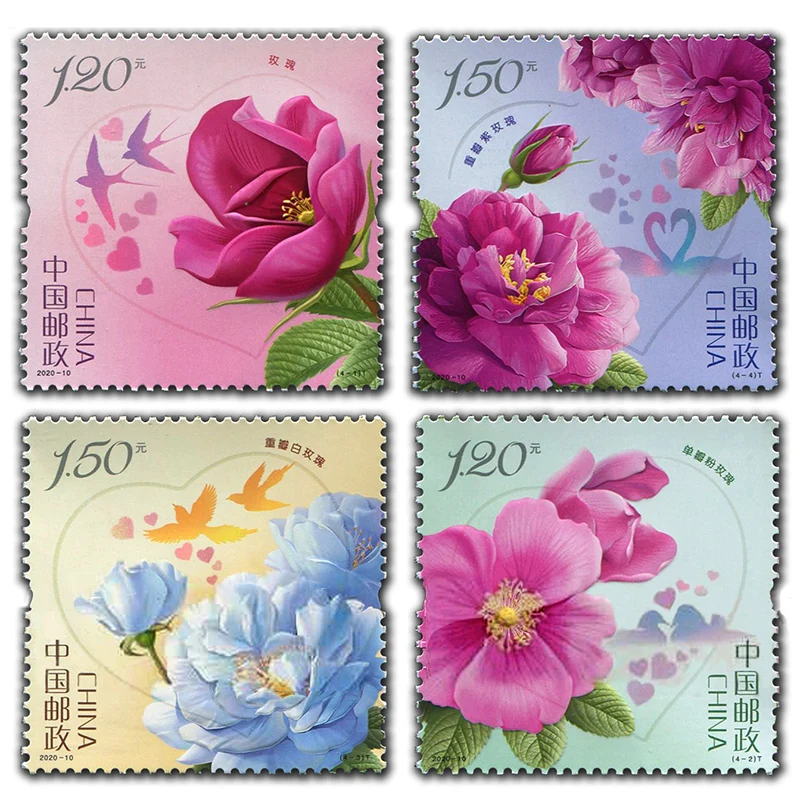 2020-10-Roses-Valentine-s-Day-Post-Stamps-4-pieces-Philately-Postage ...