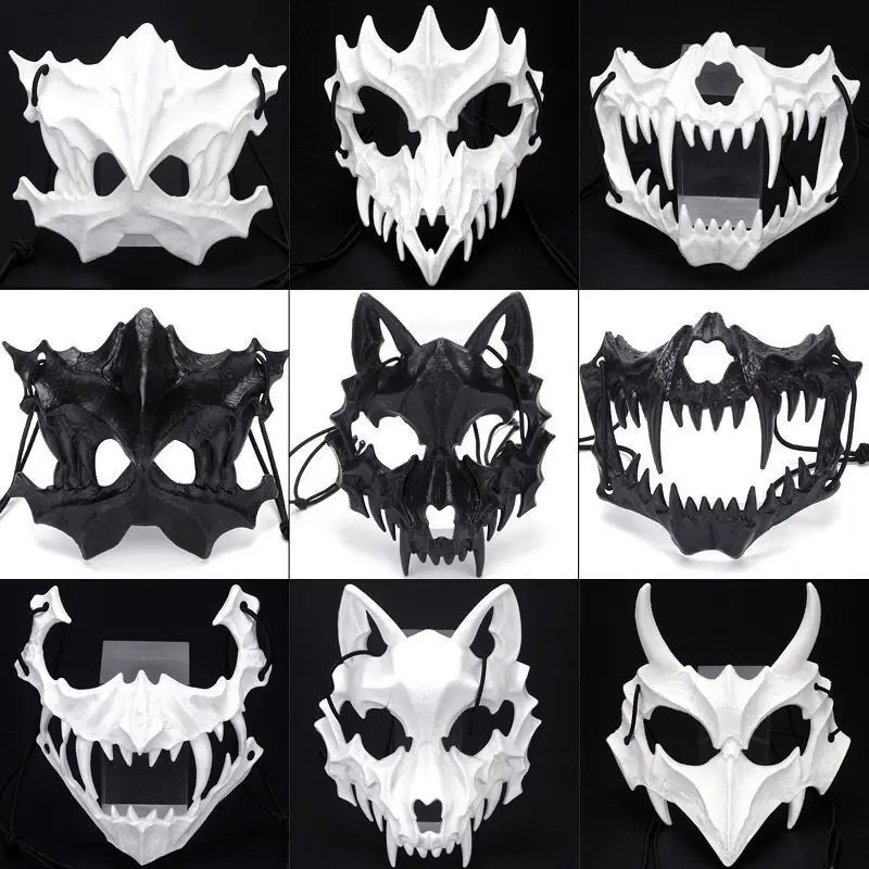 Halloween Party Mask Long Teeth White Bone Mask Cosplay Props Wolf ...