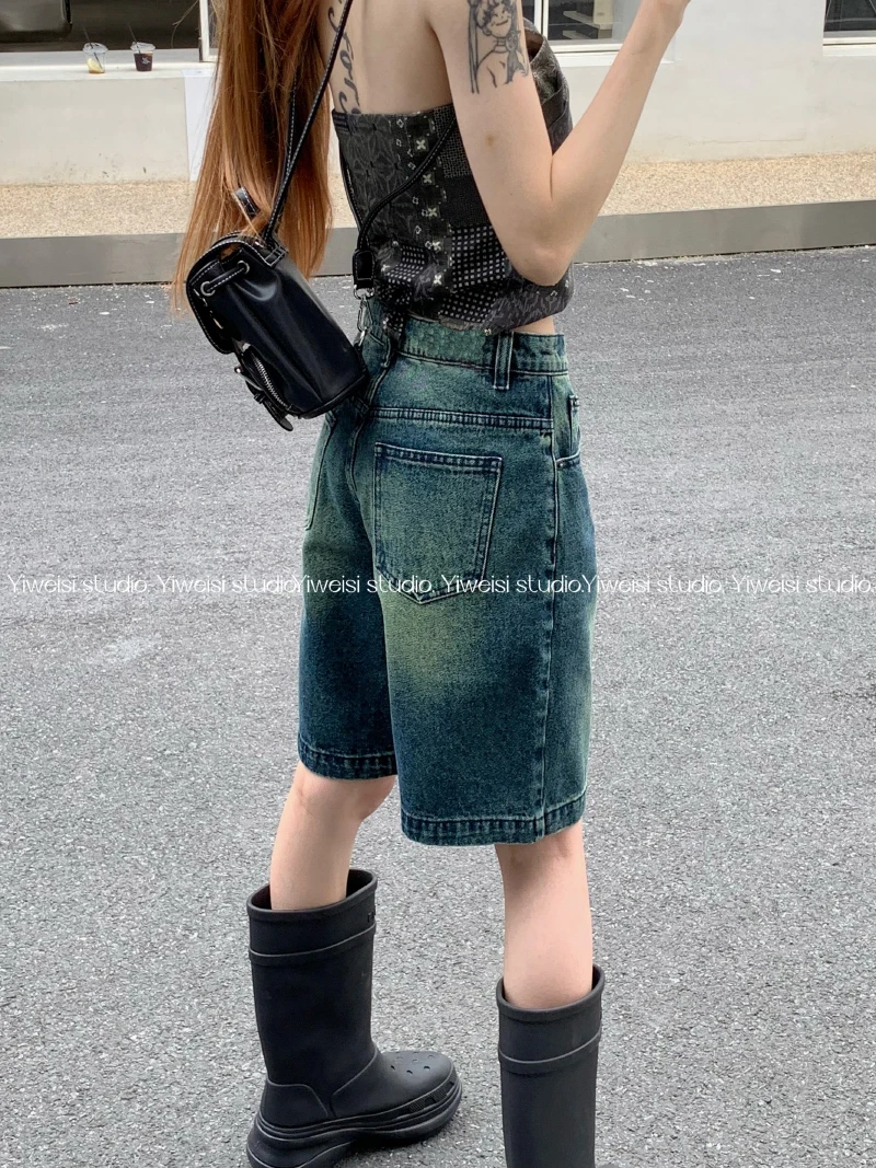 American-Retro-Baggy-Zipper-Trahsy-Hip-hop-Style-Denim-Shorts-2024 ...