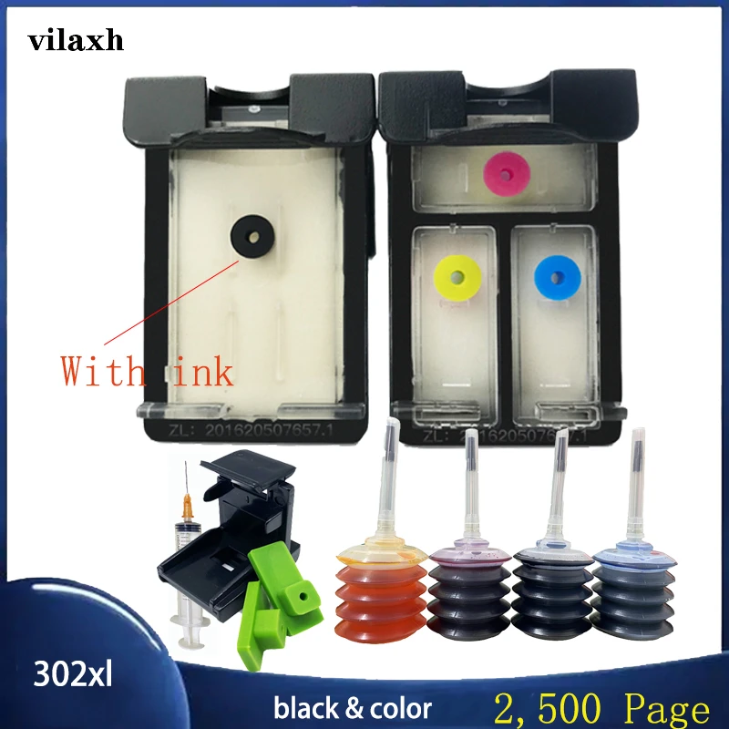 Vilaxh 302 for HP 302 Ink Cartridges 302XL for HP302 XL Refillable ...
