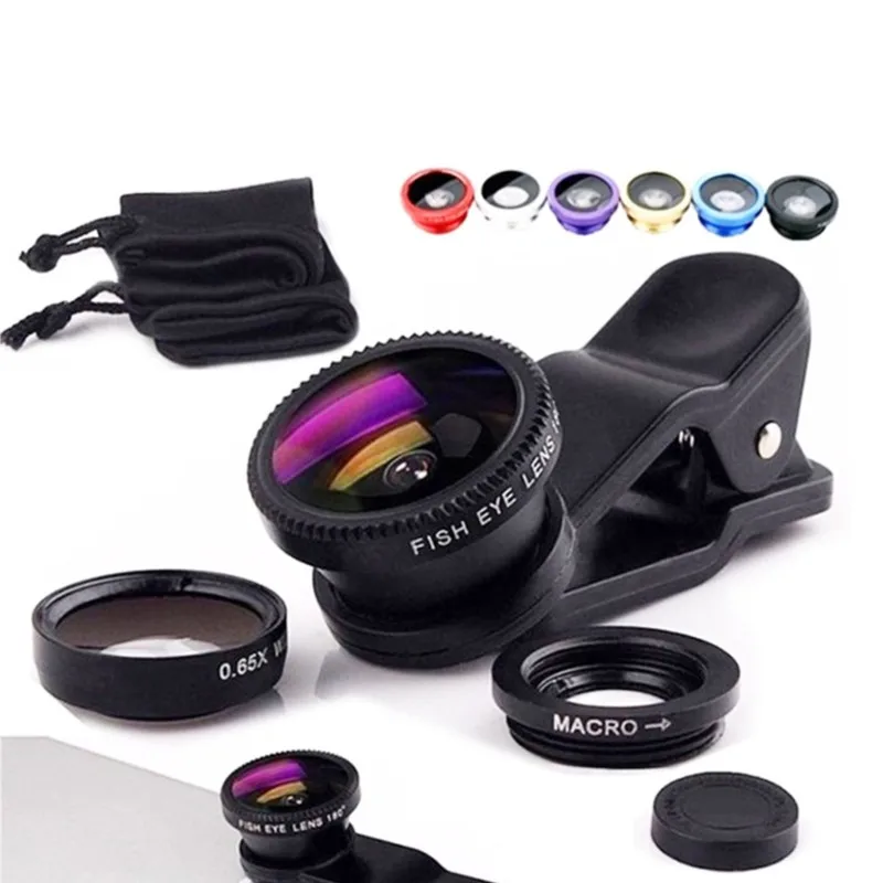 3in1 Phone Lens Fisheye 0.67x Wide Angle Zoom Lens Fish Eye Lenses ...