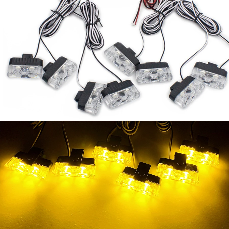 2 Led Police Clamp Strobe Lights Red Blue Amber Flash Lamp 12v Vehicle ...