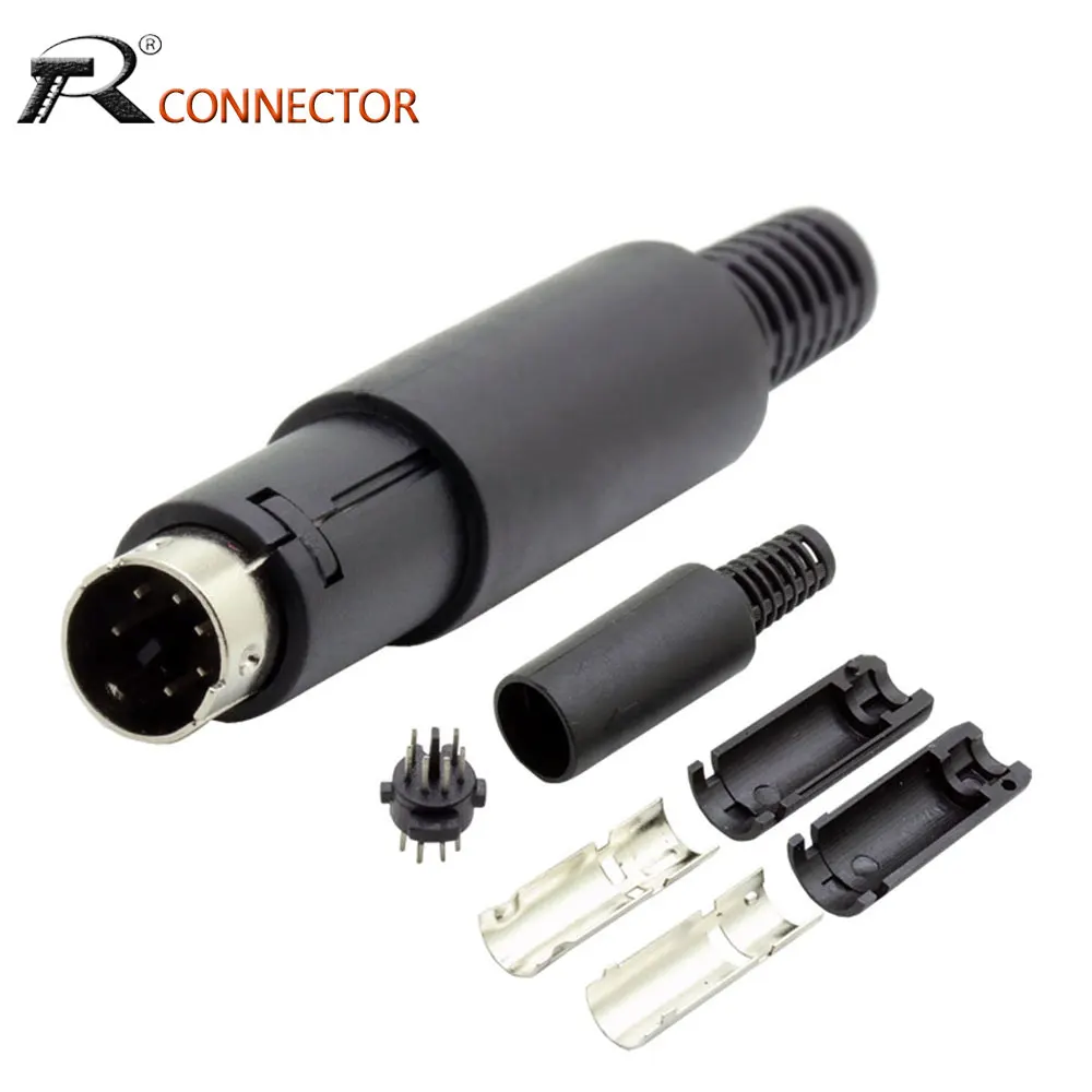 1pc 6pin Din Male Plug Cable Connector W/ Plastic Handle Mini Din Wire ...