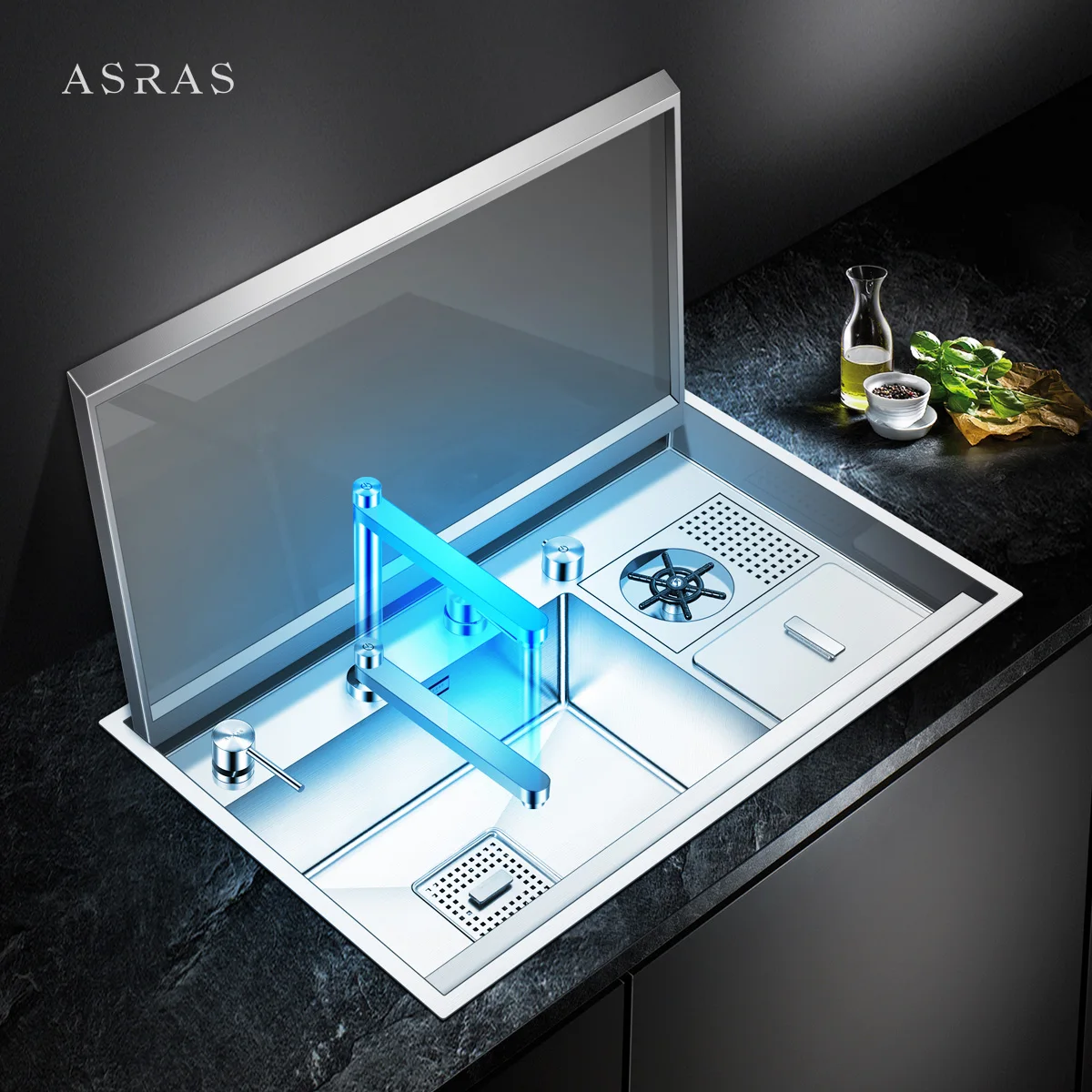 ASRAS 304 Stainless Steel Manual Sink Single Basin Smart Flip Cover ...