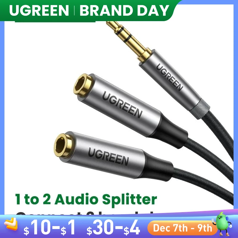 UGREEN-Headphone-Splitter-3-5mm-2-Way-Aux-Male-to-Female-Earphone-Audio ...