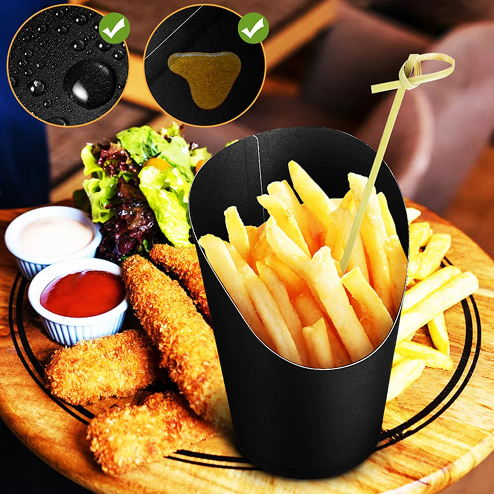 Waffle-Paper-Cone-Thickened-Black-Kraft-Slanted-French-Fries-Cup-Snack ...