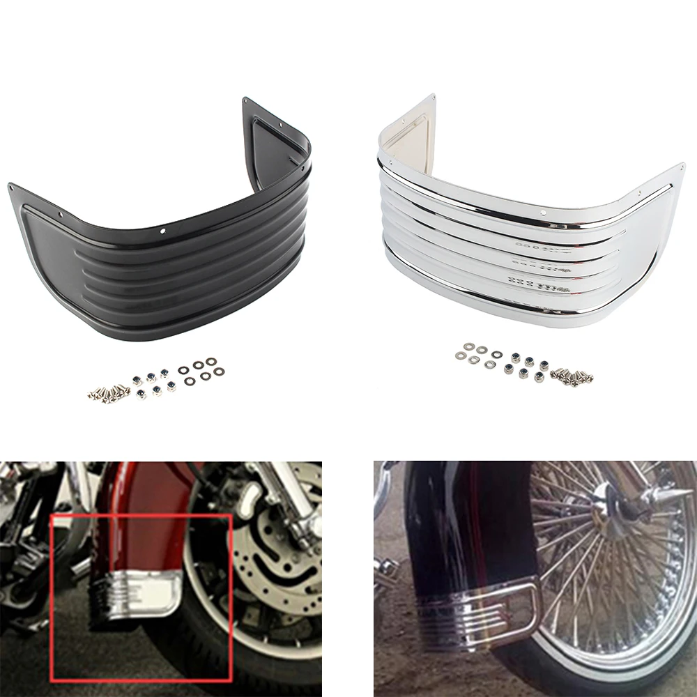 Motorcycle-Chrome-Steel-Ribbed-Front-Fender-Extend-Trim-Skirt-For ...